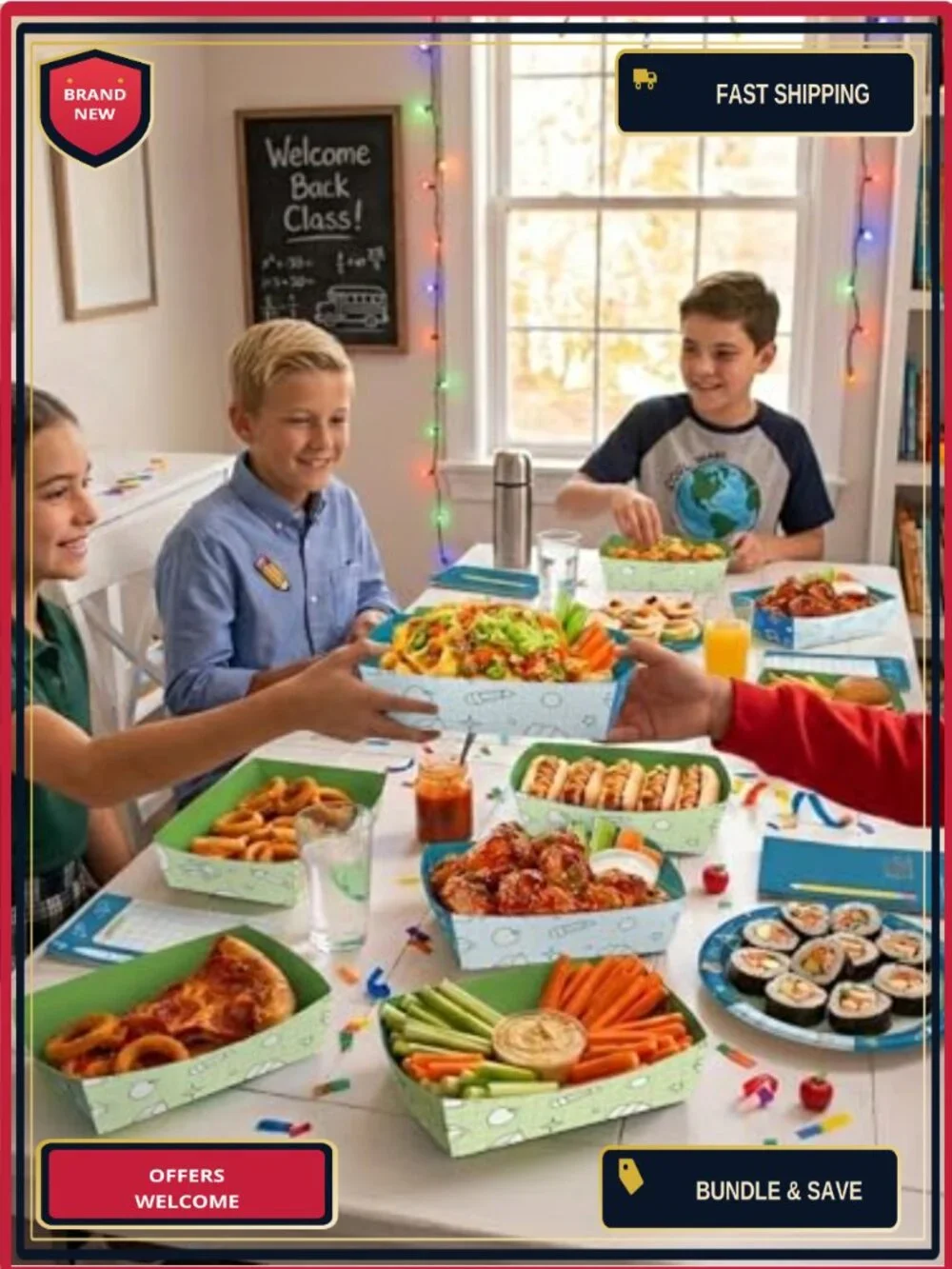 Kitchen | 5 Disposable Paper Food Trays Back To School Party Supplies ...
